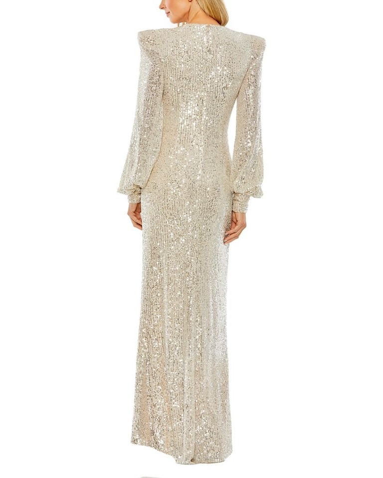 Mac Duggal Sequined Plunge Neck Structured Bishop Sleeve Gown Women's ...
