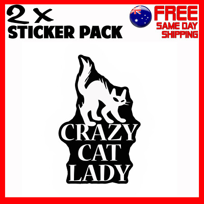 2 x Stickers Crazy Cat Lady V2 Kitten Pussy Cats Car Bumper Funny ...