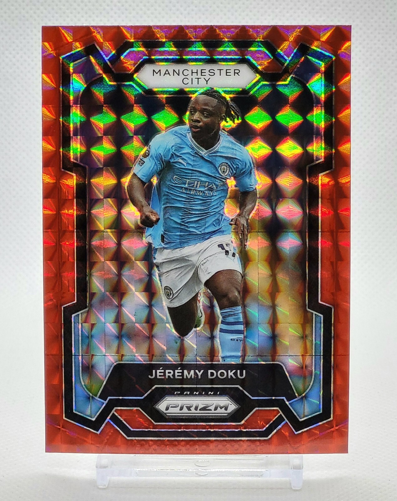 2023-24 Panini Prizm Premier League - Jeremy Doku #11 Red Mosaic Prizm ...