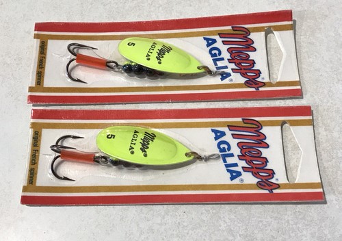 LOT OF 2 MEPPS AGLIA FRENCH SPINNER SIZE #5 FLO CHART BLACK 1/2oz NEW ...