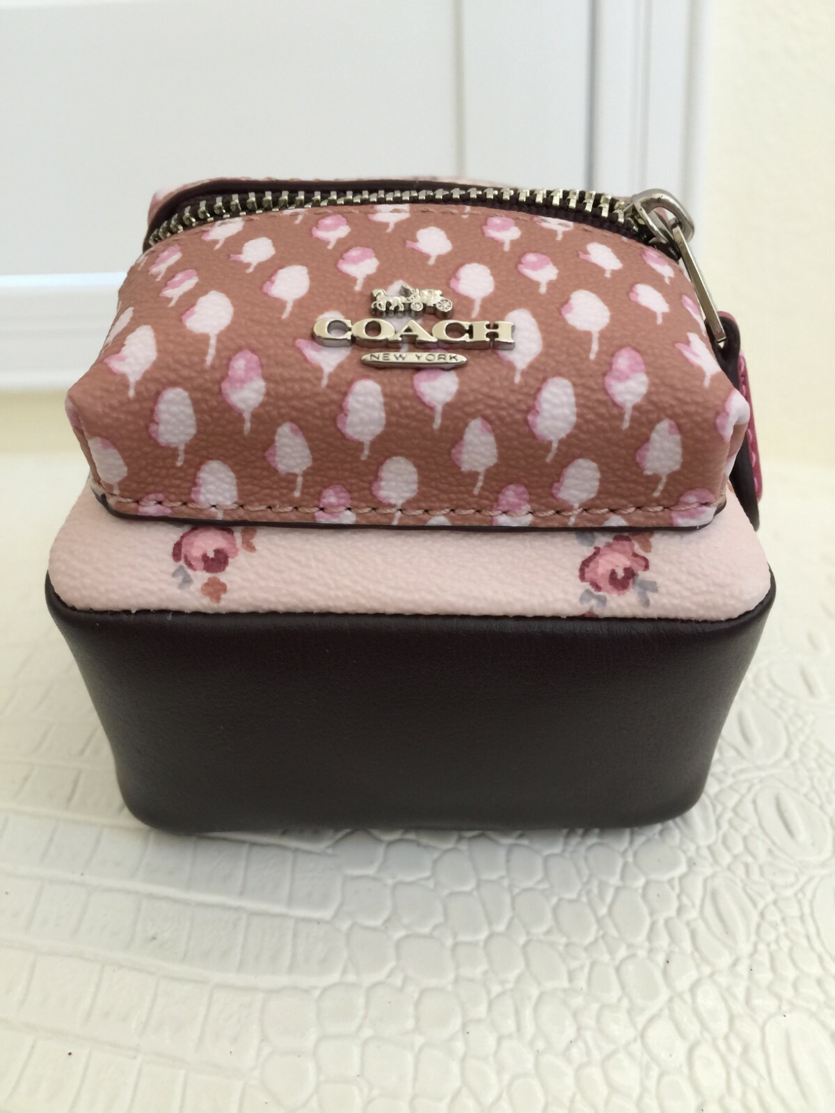 COACH Key Chain Floral Mini Backpack Key Fob Ring Charm Light Pink ...