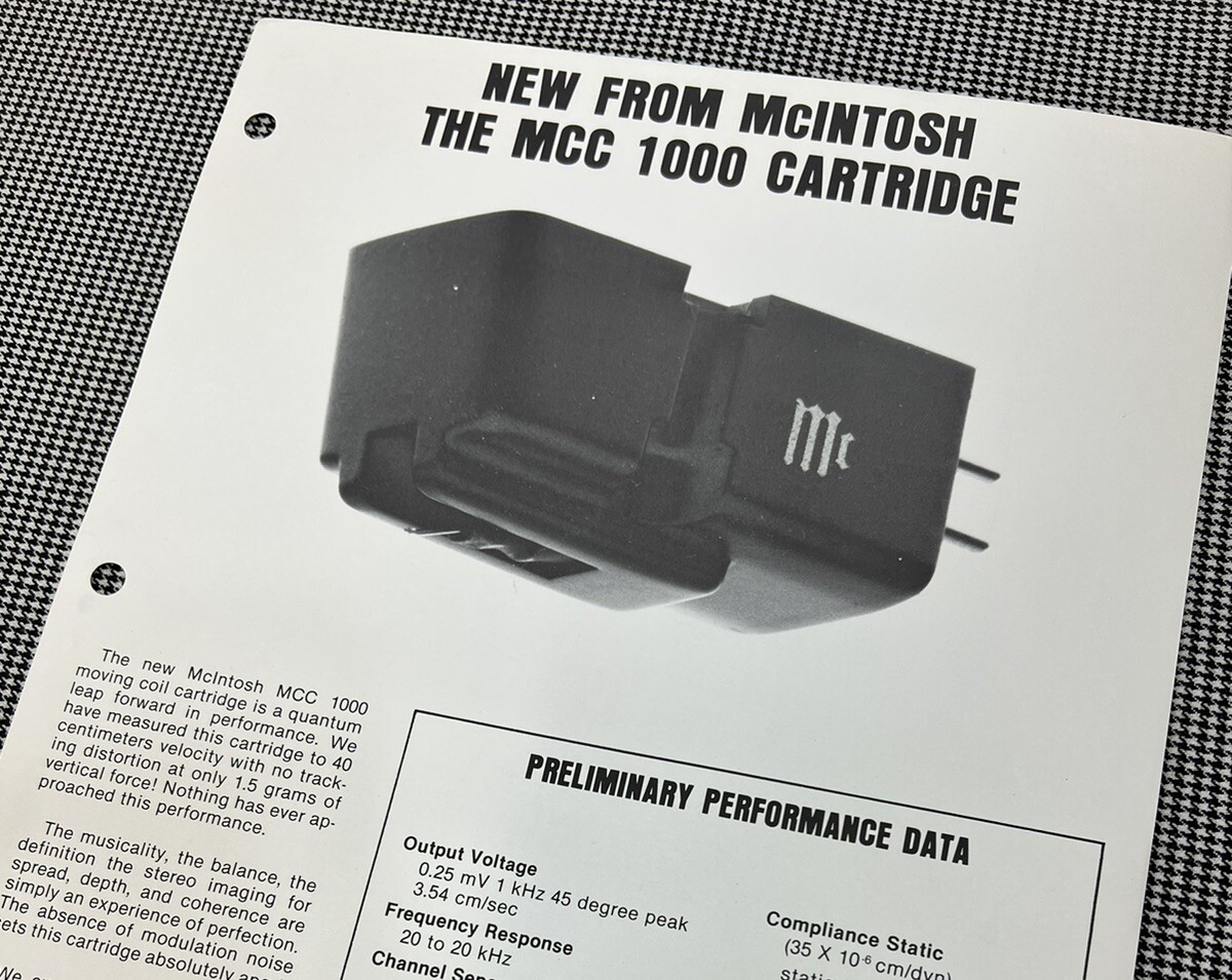 MCINTOSH MCC 1000 MOVING COIL CARTRIDGE PERFORMANCE DATA & INFO SHEET ...