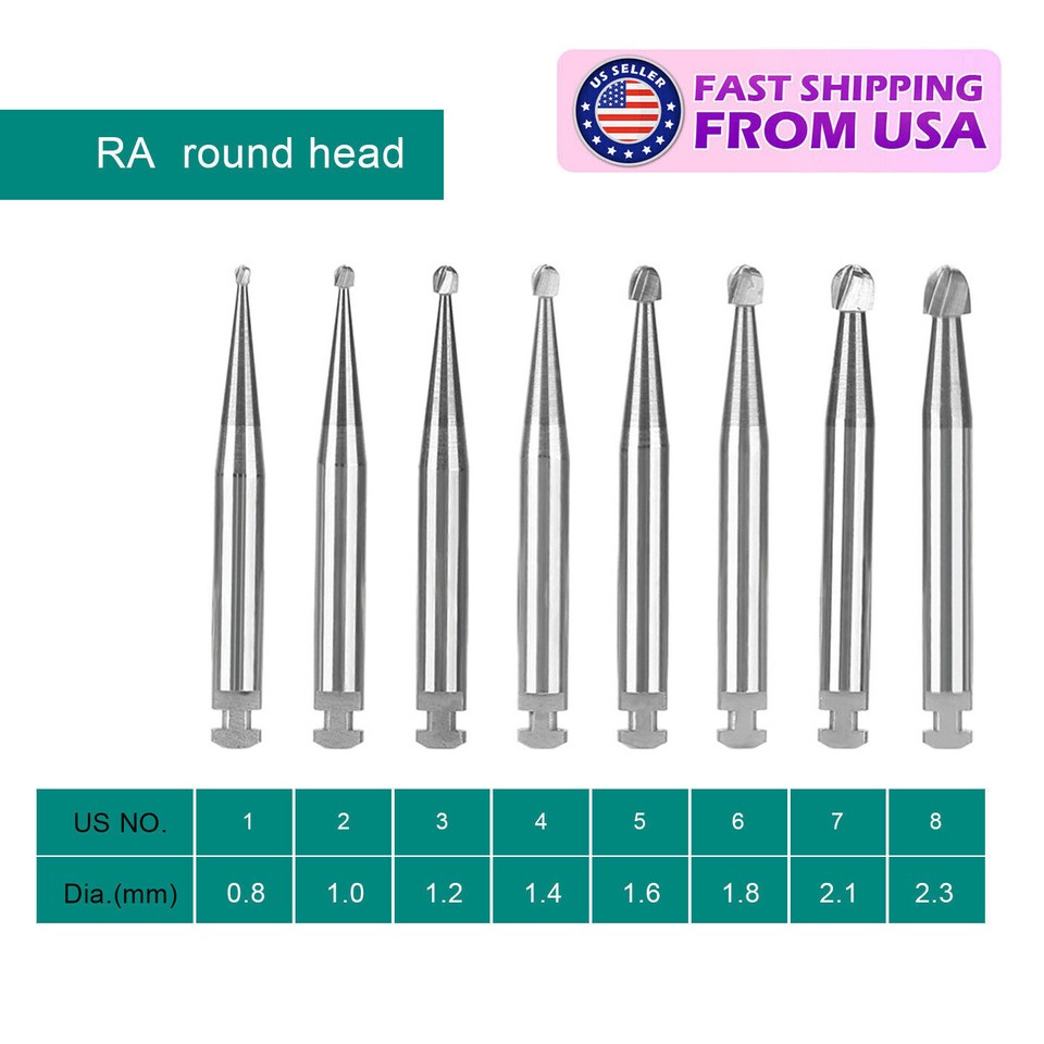 8 Types Dental Round Carbide Bur for Low Slow Speed Latch Type RA 1 ...