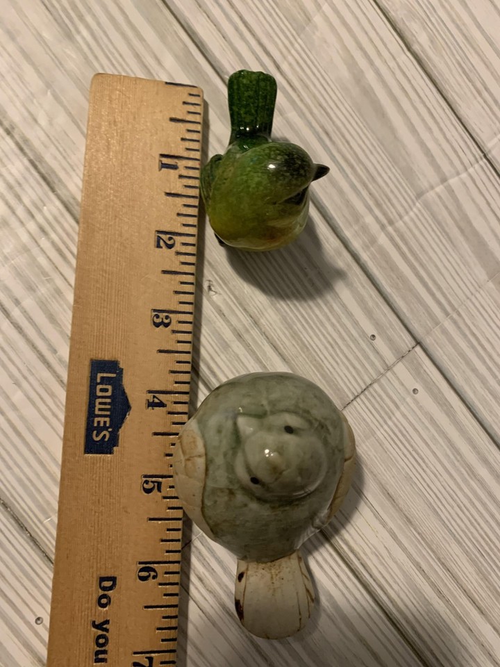 Two's Company Ceramic Bird Figurines Lot Of 2 Green Crackle Glaze Small ...