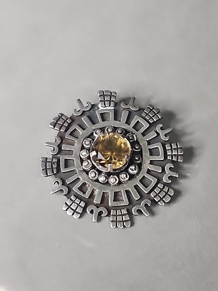 Los Ballesteros Taxco Mexico Sterling Silver & Citrine Pendant 1-3/4 ...