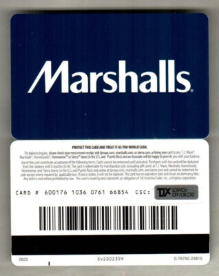 MARSHALLS White Logo on Blue 2020 Gift Card ( $0 ) V1 | eBay