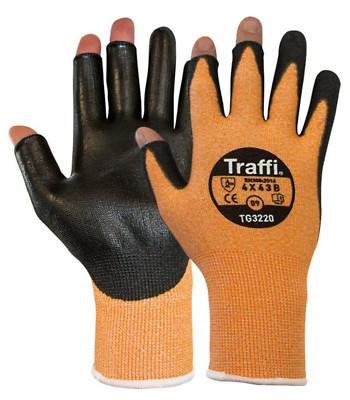 (10 Pair) Traffi TG3220 Open Finger A2 Cut Level B Safety Gloves Size 9 ...