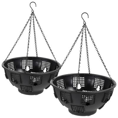 2 x Easy Fill 15" Inch Plastic Hanging Basket Black 12 Hole Tough ...