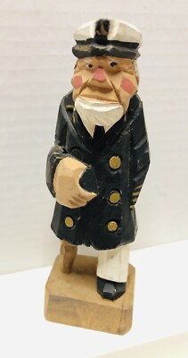 Vintage Hand Carved Wooden Sailor Sea Captain Peg Leg Nautical Figurine ...