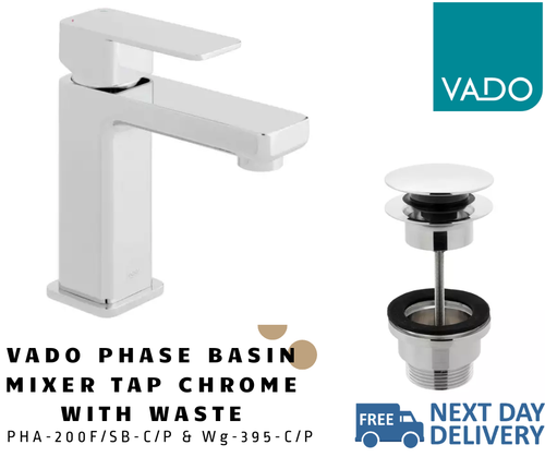 Vado Phase Basin Mixer Tap Chrome With waste - PHA-200F/SB-C/P & Wg-395 ...