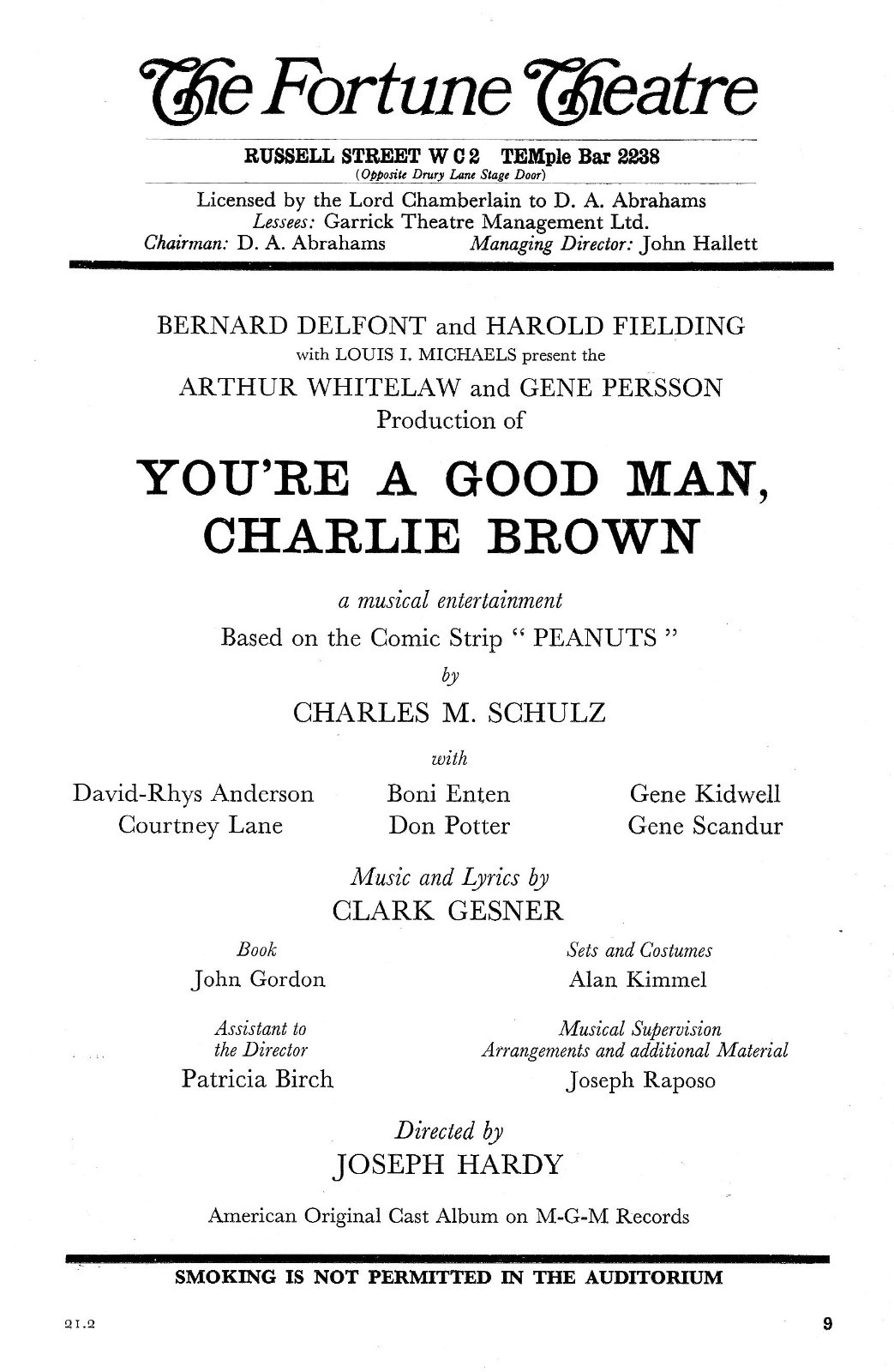 Clark Gesner's "YOU'RE A GOOD MAN CHARLIE BROWN" Boni Enten 1968 London ...