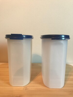 SET OF 2 TUPPERWARE MODULAR MATE OVAL #3 7 1/4 CUPS W/NAVY BLUE SEALS ...
