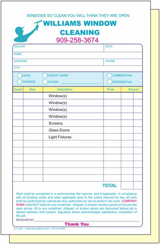 WINDOW WASHING INVOICES FULL COLOR 2 or 3 Part Carbonless | eBay