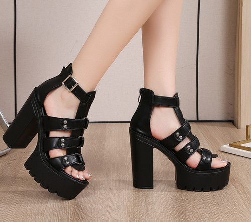 Womens Chunky Heels Platform Strap Buckle Open Toe Sandals Gladiator ...