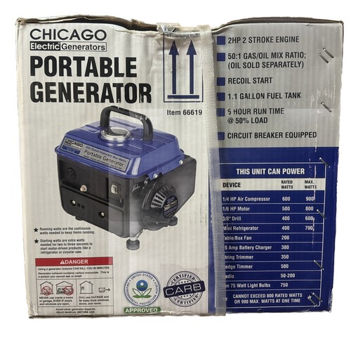 CHICAGO Electric 66619 Portable Generator 2HP 800/900W for sale online ...