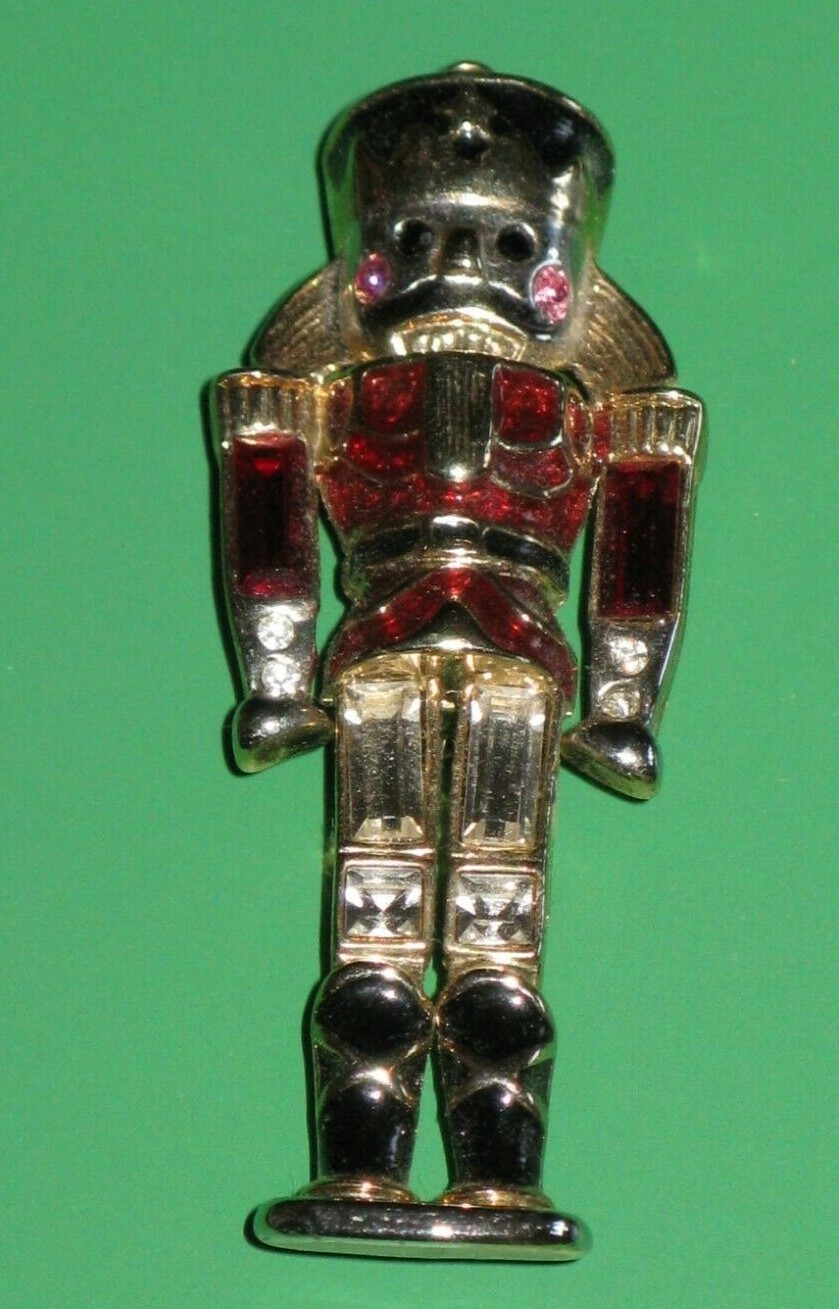 Vintage MONET Christmas Nutcracker Soldier Pin Brooch Enamel Crystals ...