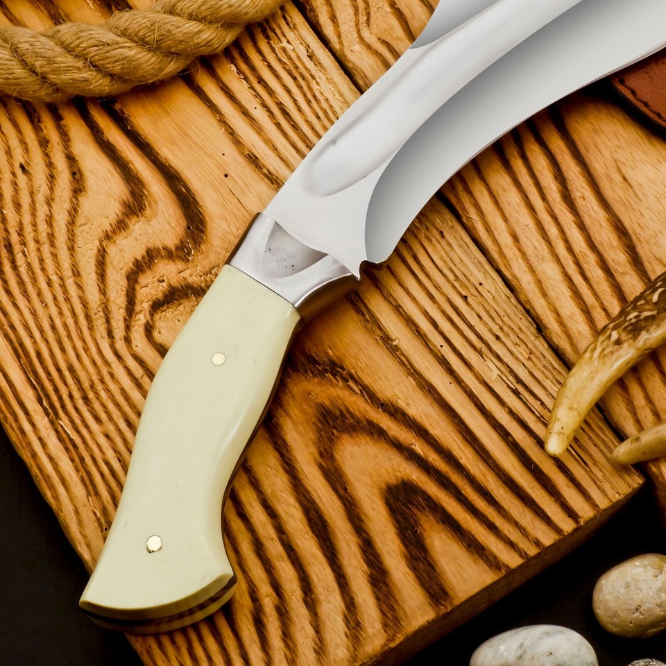 15" CUSTOM HANDMADE D-2 TOOL STEEL CAMEL BONE KUKRI KNIFE WITH LEATHER ...