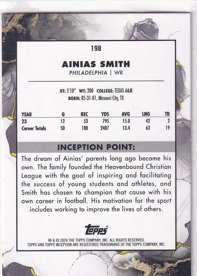 Topps Inception 2024 NFL Football No. 198 Ainias Smith Rookie | eBay