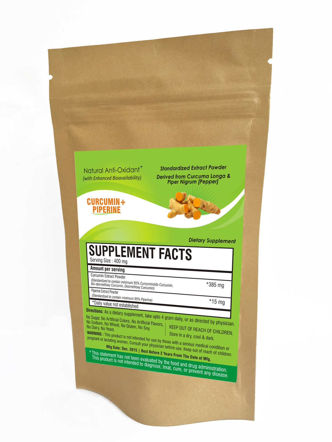 Turmeric Curcumin & Black Pepper Bioperine Powder 95% Antioxidant High ...