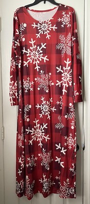 Ladies Christmas Dress-Size XXL (14) TEMU Sizes-Red,White Snowflakes | eBay