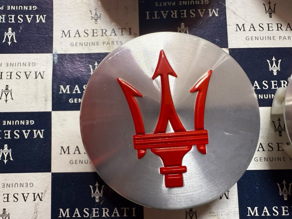 2002-26 MASERATI WHEEL CENTER CAPS SILVER WITH RED TRIDENT SET OF 4 ...