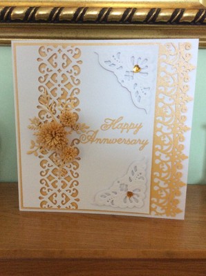 HANDMADE LARGE ANNIVERSARY CARD STUNNING DETAILS WHITE & YELLOW | eBay UK