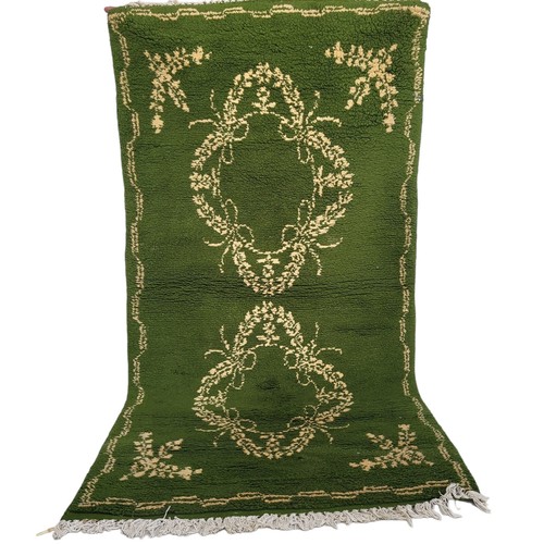Vintage Handmade Moroccan Berber Floral Green Carpet Oriental Area Wool ...