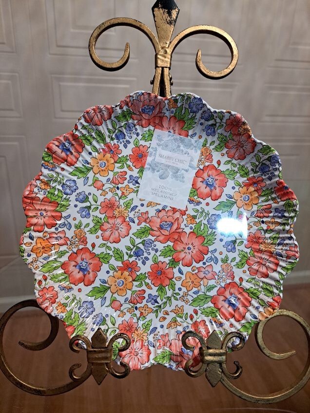 Shabby Chic Spring Floral Melamine Scalloped Salad Plates Set of 6/10.5 ...