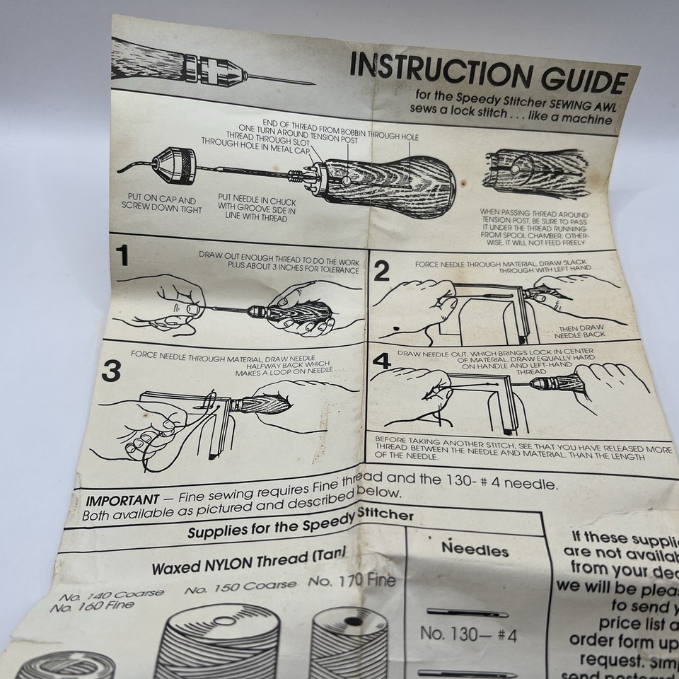 VTG The Speedy Stitcher SEWING AWL Kit Stewart Mfg Co Instruct. Box ...