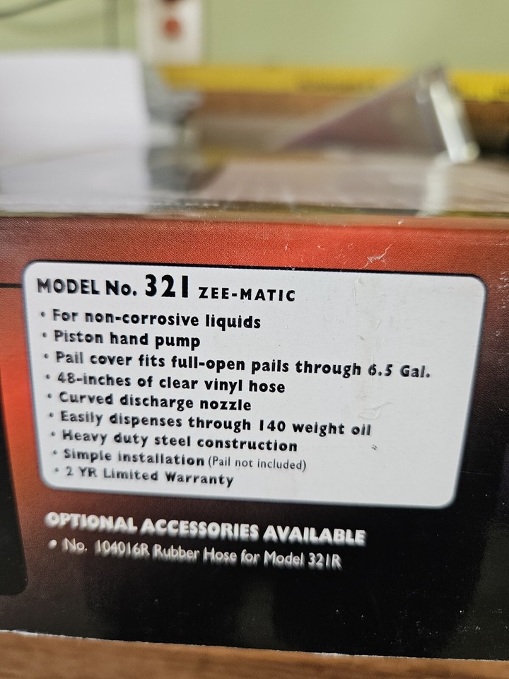 ZEE LINE GEAR LUBE HAND PUMP MODEL #321 ZEE-MATIC NIB FITS UPTO 6.5 GAL ...