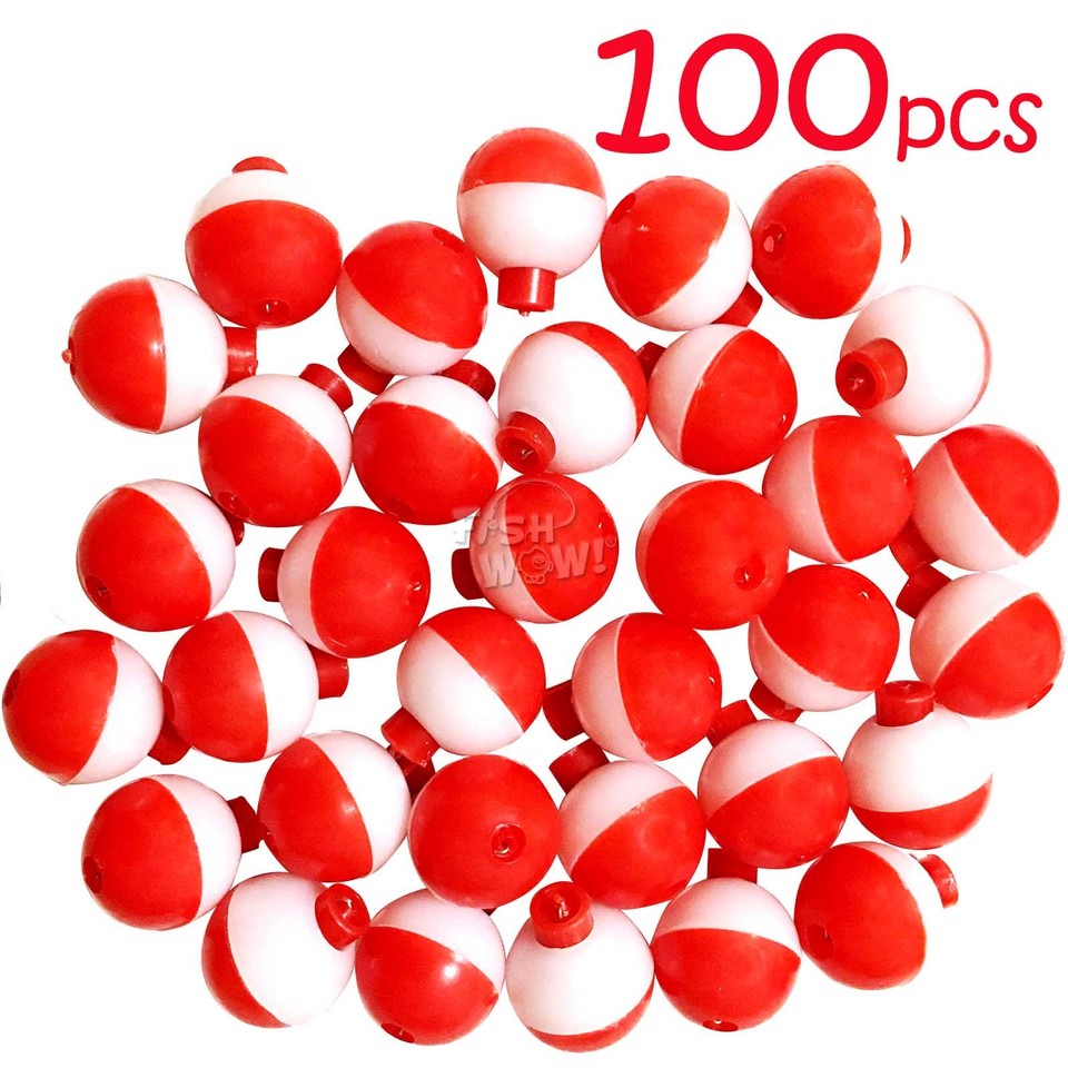 50 100 200pcs Fish WOW! 1" Fishing Snap-On Round Floats bobbers Red ...