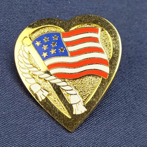 Vintage Heart Shape Red White Blue Gold Tone American Flag Pinback Pin ...
