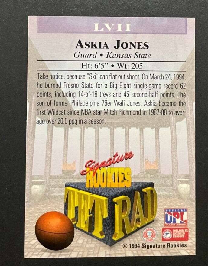 1994 Signature Rookies - Askia Jones #LVII Kansas State Wildcats ...