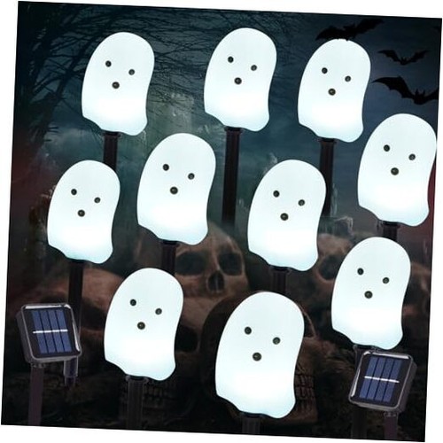 Solar Halloween Ghost Pathway Lights, 10 Pack Ghost Stake Lights ...