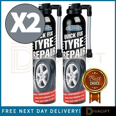 QUICK FIX TYRE REPAIR KIT CAR TEMPORARY INFLATE FLAT TYRE FOAM SEALANT ...