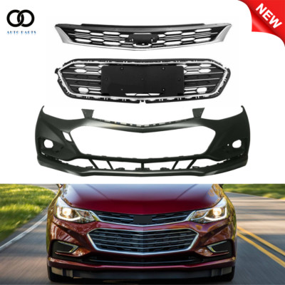 Front Bumper Cover & Front Upper+Lower Grille Kit For 2016-2018 Chevy ...