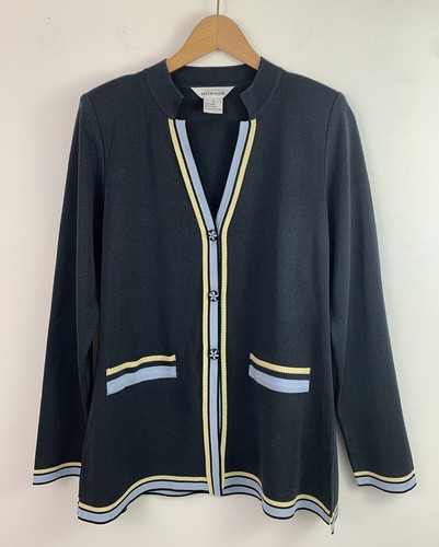 Exclusively Misook Button Blue Front Acrylic Cardigan Jacket Size S | eBay