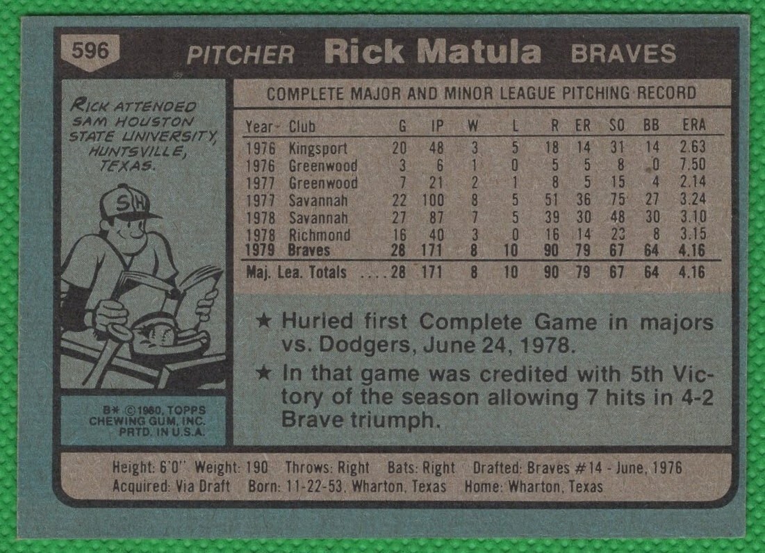 1980 Topps - #596 Rick Matula (RC) for sale online | eBay