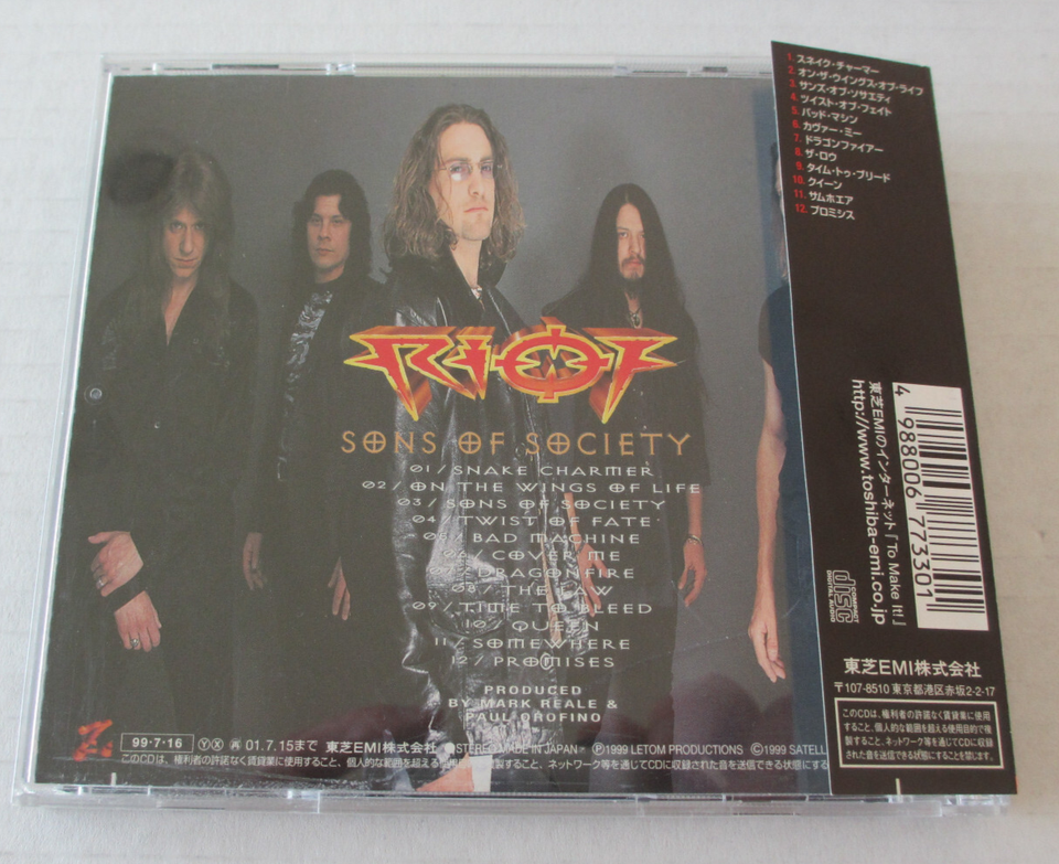 RIOT- SONS OF SOCIETY CD 1980s HEAVY METAL NWOBHM 1999 JAPANESE PRESS ...