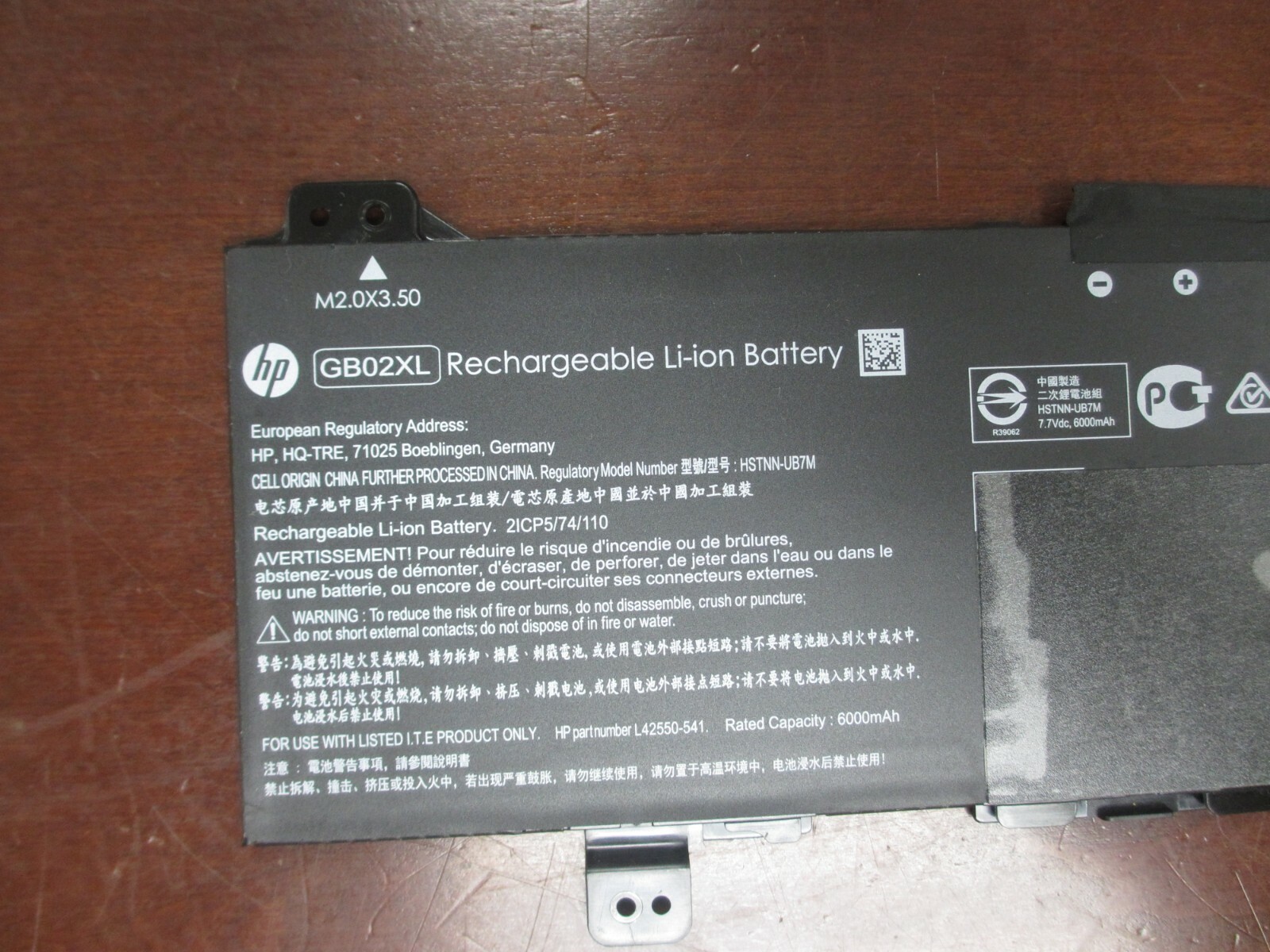 Genuine HP GB02XL Rechargeable LI-on 7.7Vdc 6000mAh Battery L42583-002 ...