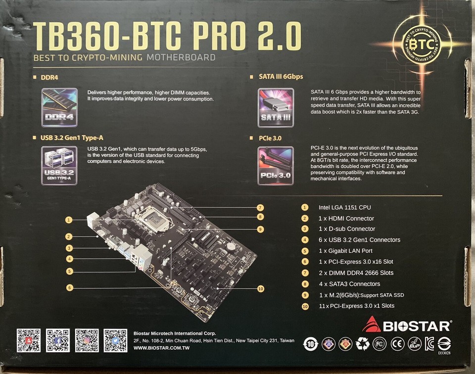 BIOSTAR TB360-BTC PRO 2.0 LGA 1151 Intel Motherboard | eBay