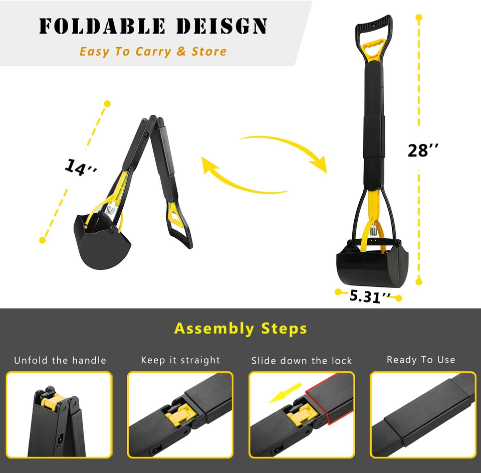 28" Long Handle Pooper Scooper Small Large Dogs Foldable Dog Poop ...