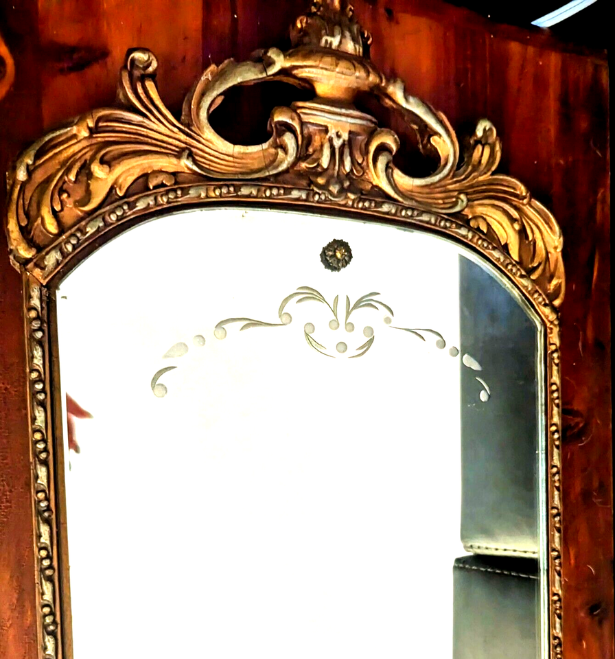 Antique Nurre Maestro Etched Mirror with Ornate Carved Gilt Frame | eBay