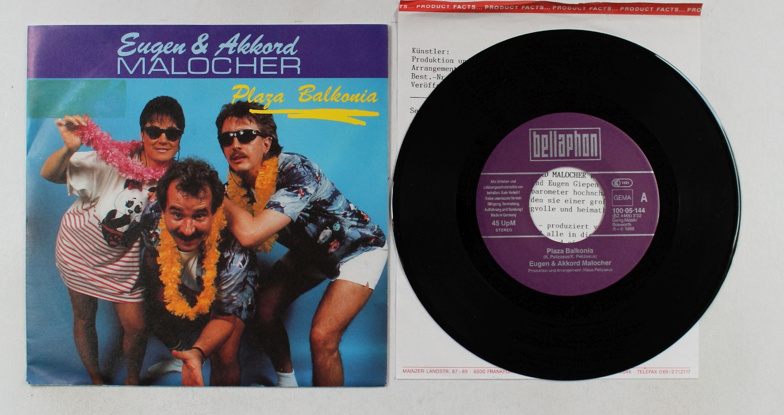 Eugen & Akkord Malocher Plaza Balkonia GER 7inch Vinyl Single 1989 + Pr ...