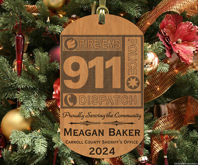 911 DISPATCHER Christmas Ornament, Engraved Wood Keepsake Gift ...