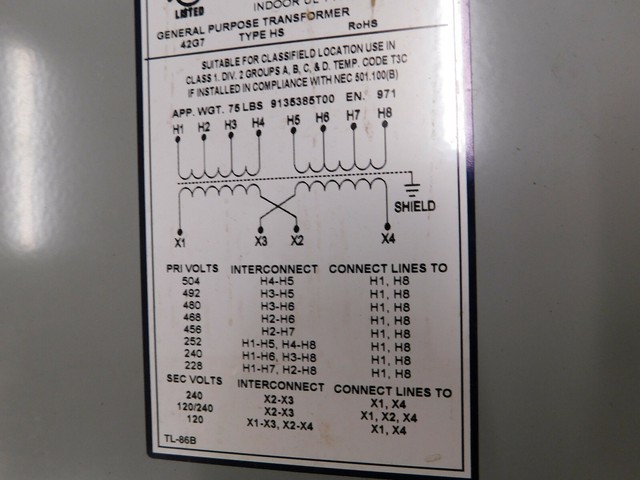 SOLA Hevi Duty HS5F3AS Transformer 3000 VA 3 KVA Single Phase 480 V 120 ...