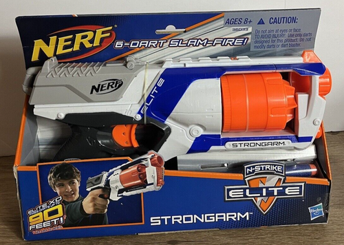 NERF STRONGARM N-STRIKE ELITE 6-DART SLAM FIRE GUN. NEW Fires To 90 Ft ...