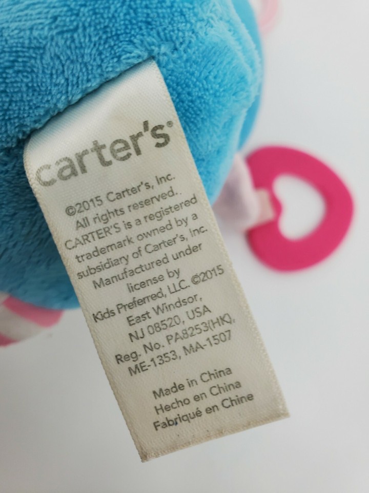 Carters Baby Owl Blue Plush Lovey Rattle & Activity Toy Clip On ...