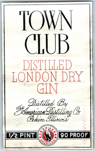 1920s-30s Town Club London Dry Gin American Distilling Co Pekin, IL ...