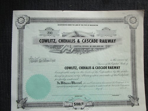 COWLITZ, CHEHALIS & CASCADE RAILWAY A 1900 Washington Corporation | eBay